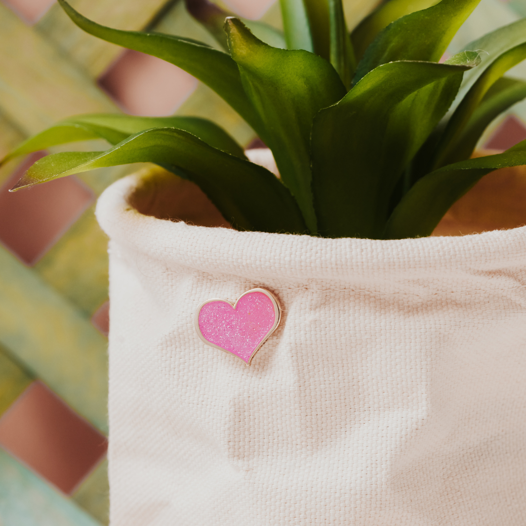 Pink Glitter Heart Enamel Pin - 1/2-inch or 1-inch | Dream Maker Pins