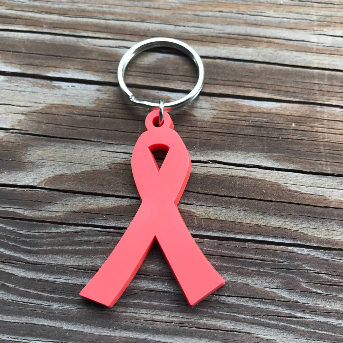 Red Awareness Ribbon Keychain – PVC Rubber Support Symbol for AIDS/HIV ...